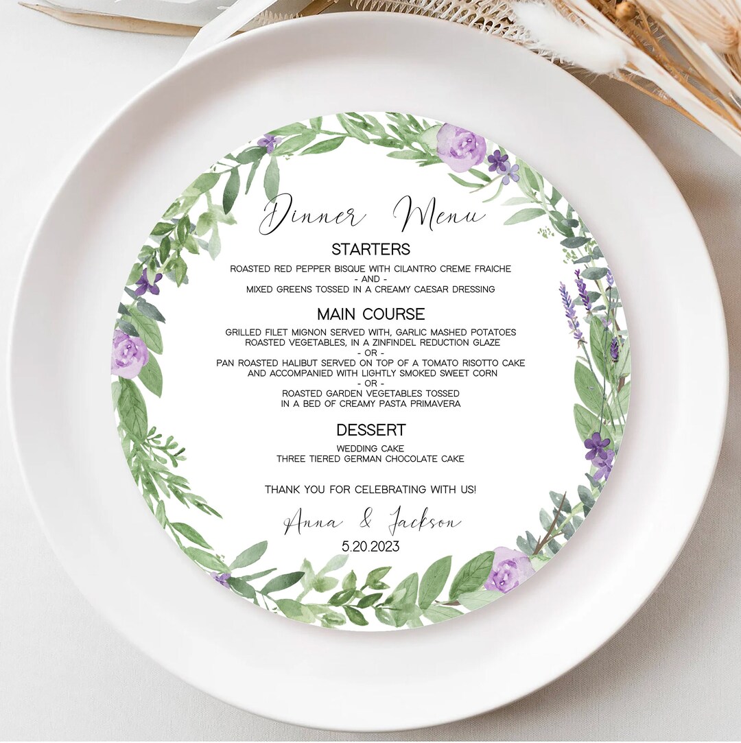 Minimalist Round Dinner Menu Template, 8" Round Modern Menu, Printable ...