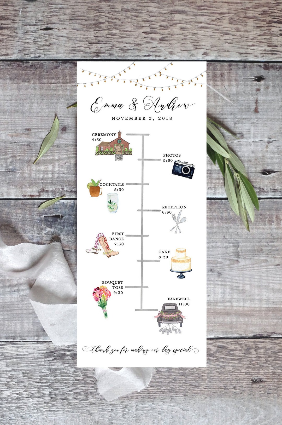 Wedding Timeline, Editable Timeline, Rustic Wedding Timeline, Order of ...