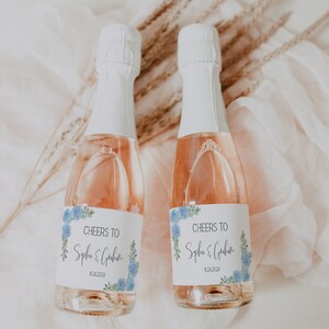 Blue Hydrangea Mini Champagne Label Template, Editable Mini Champagne ...