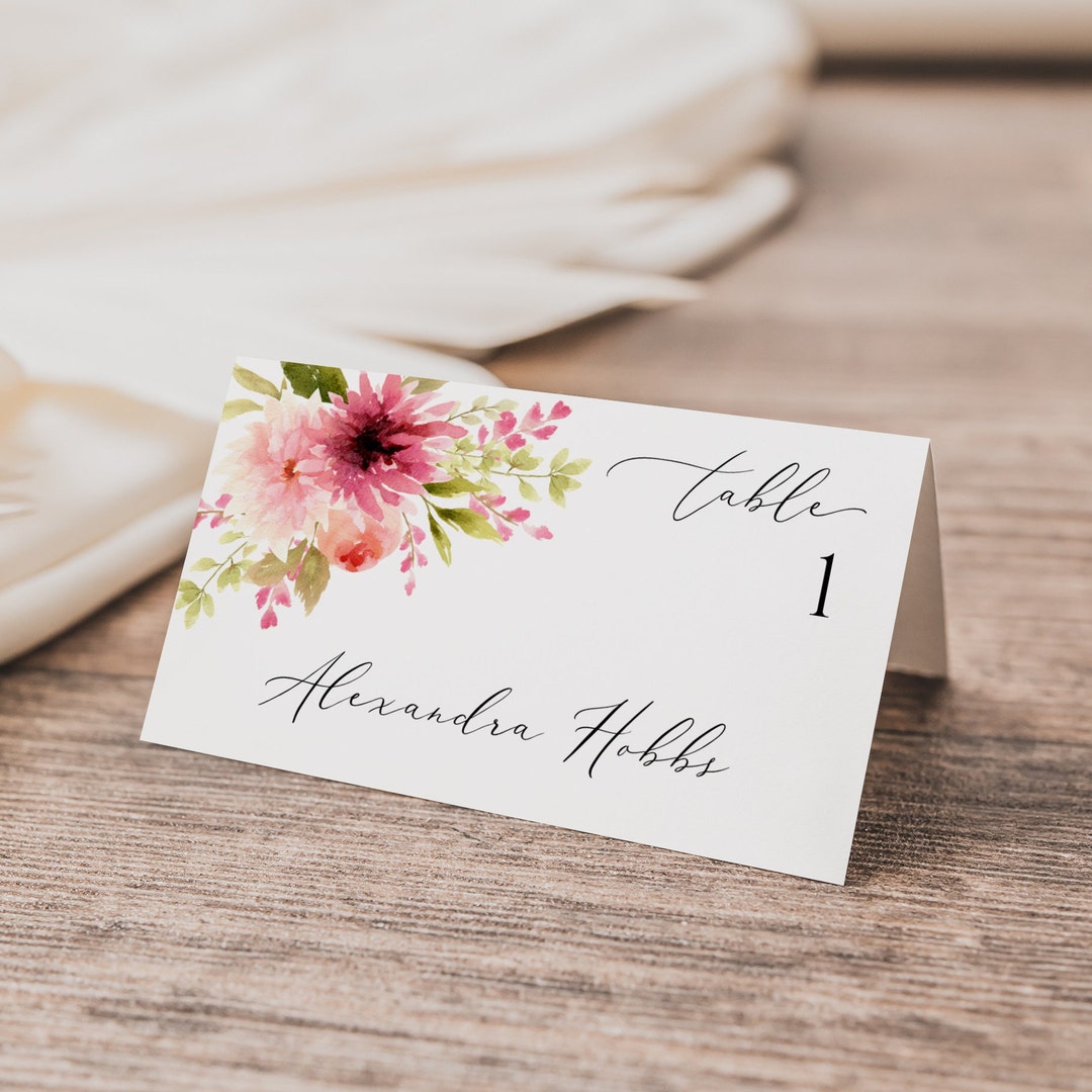 Pink Dahlia Wedding Place Card Template: DIY Printable - Etsy