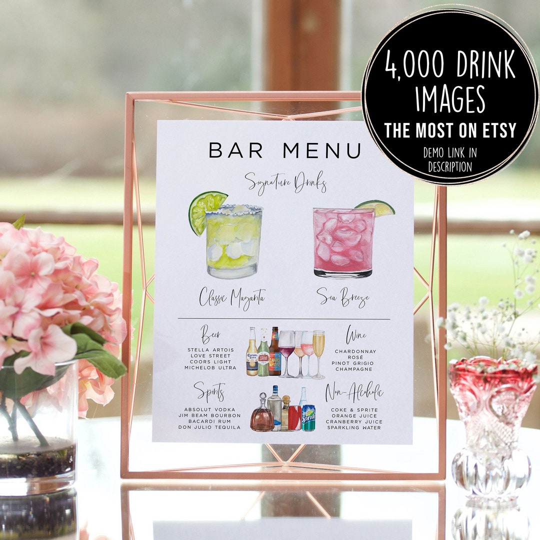 Bar Menu Template, Modern Editable Drink Menu, Minimalist Printable Bar ...