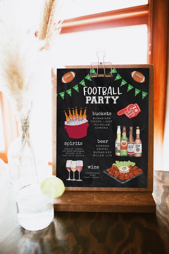 Football Drink Sign Template, Printable Football Bar Menu, Editable ...