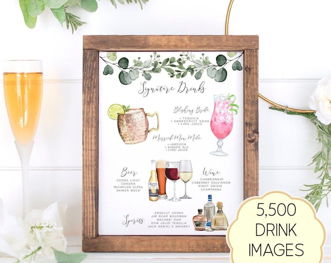 Bar Menu Template, Modern Editable Drink Menu, Minimalist Printable Bar ...