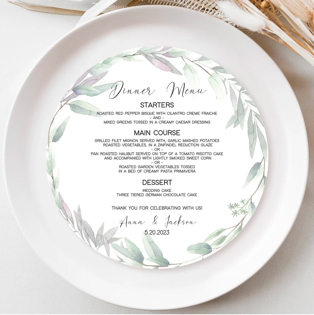 Minimalist Round Dinner Menu Template, 8" Round Modern Menu, Printable ...