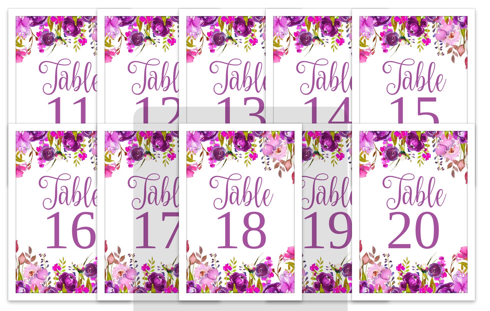 Purple and Greenery Table Numbers Template Printable Lavender | Etsy