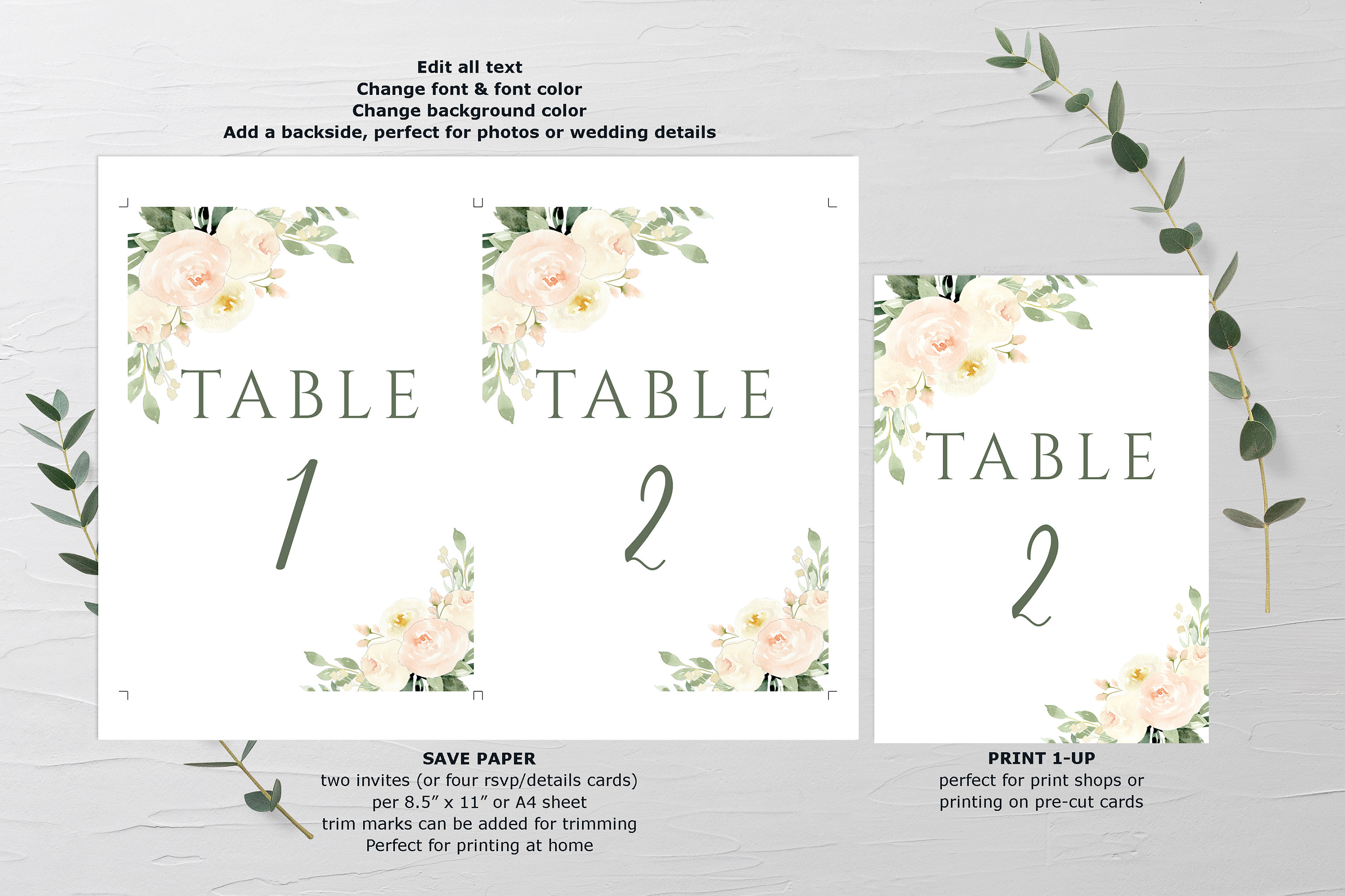 Printable Table Number Card Table Number Template Wedding | Etsy