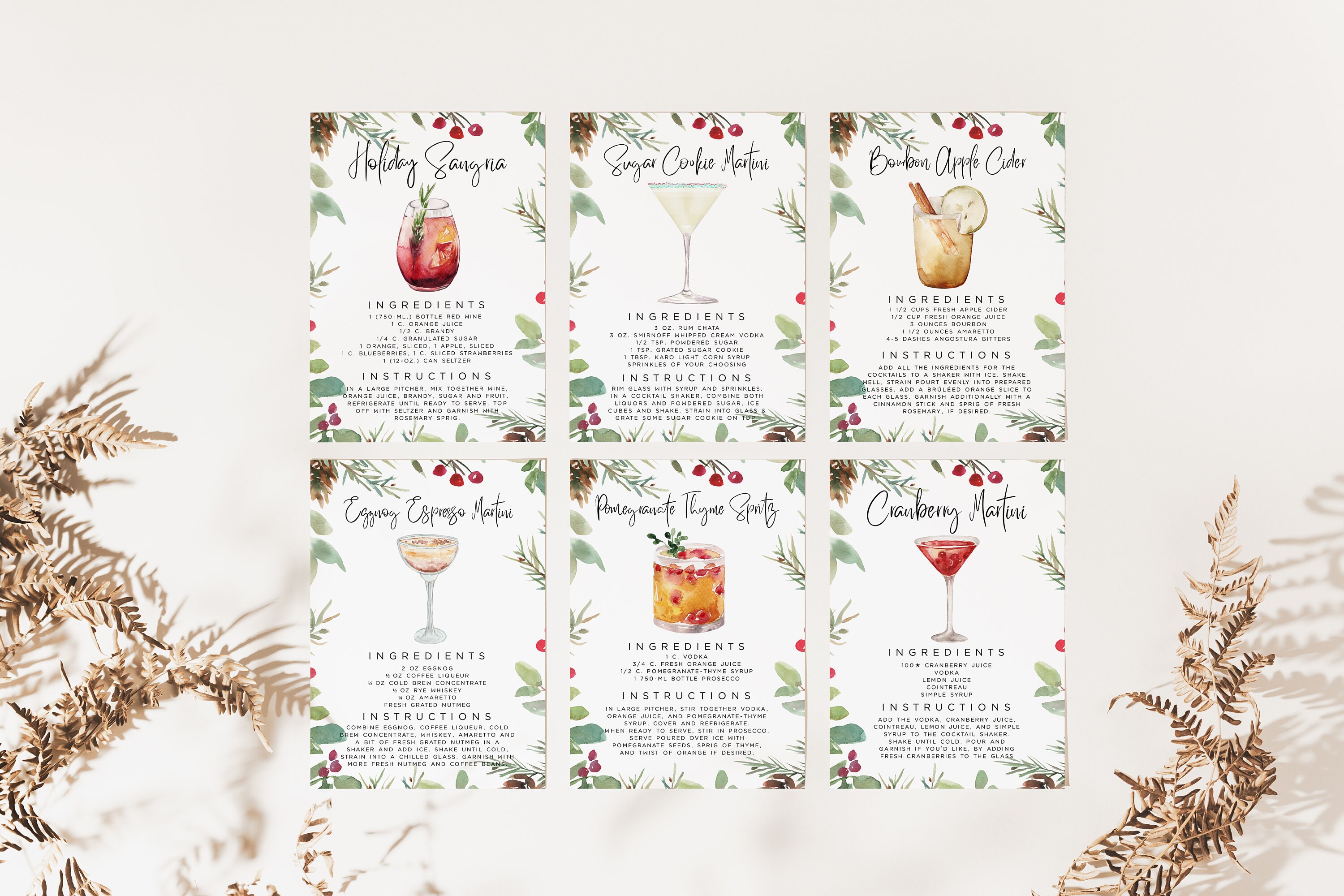 Christmas Cocktail Recipe Cards Template Drink Recipe Card - Etsy Canada