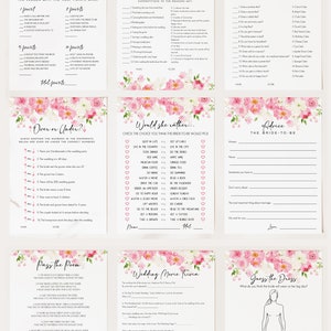Bridal Shower Games Bundle, Bright Pink Floral Bridal Shower Editable ...