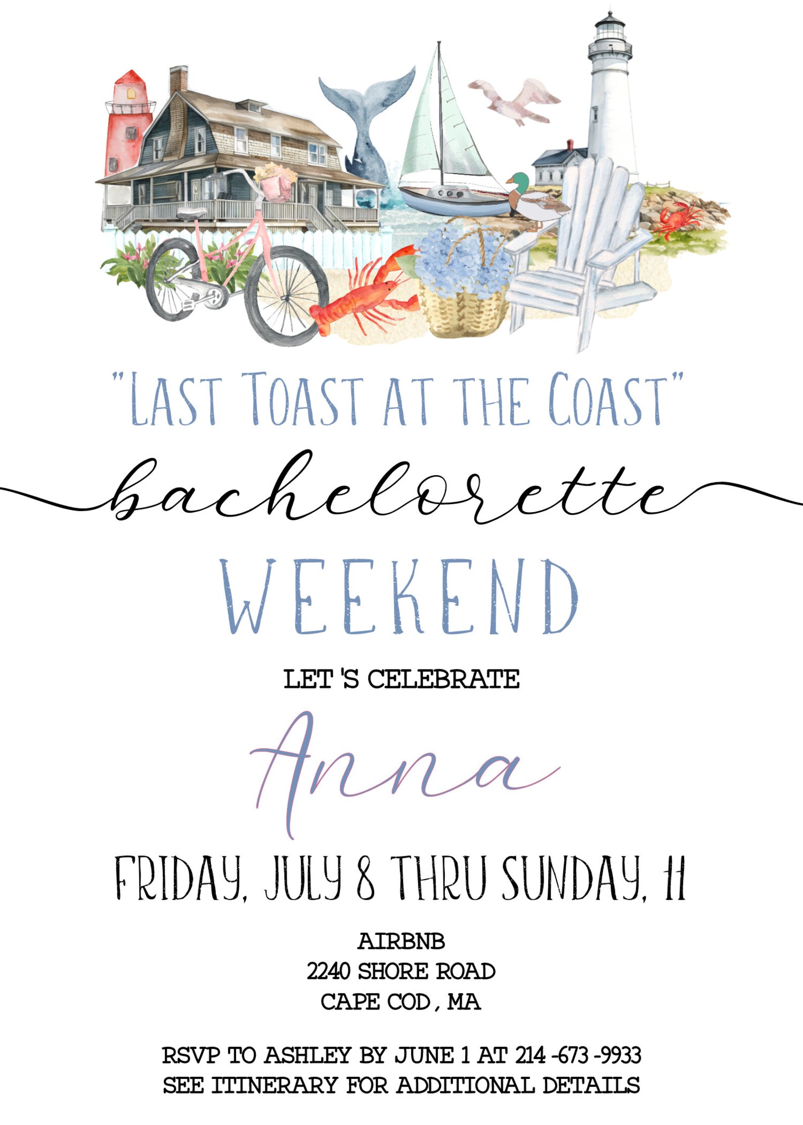Cape Cod Bachelorette Itinerary Template: Coastal Girls Weekend Invite ...