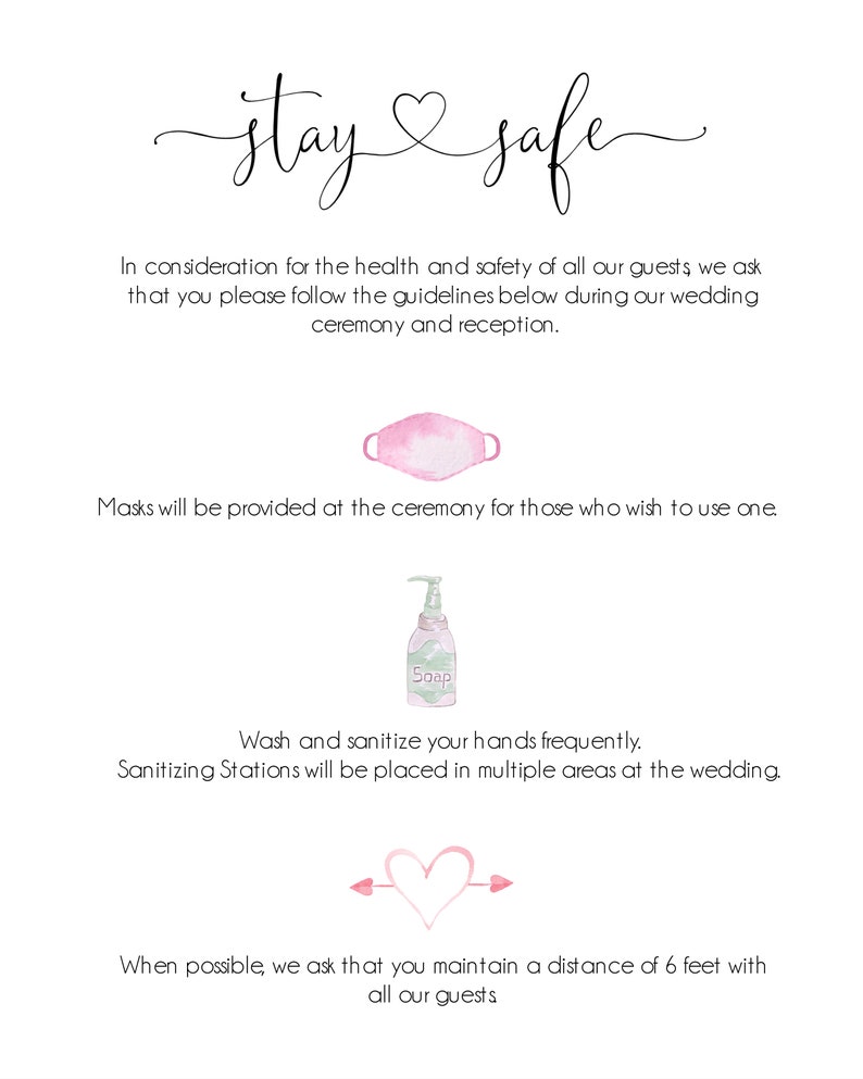 Wedding Stay Safe Card Covid Wedding Guidelines 2 Sizes - Etsy
