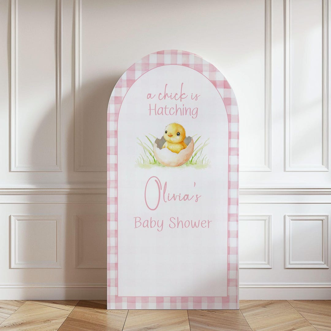 A Chick is Hatching Baby Shower Arch Backdrop – Pink Gingham Easter ...
