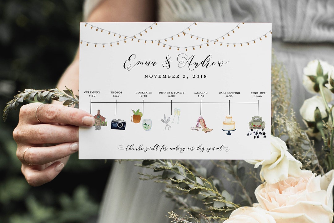 Rustic Wedding Timeline Printable: Editable Order of Events (5x7) - Etsy