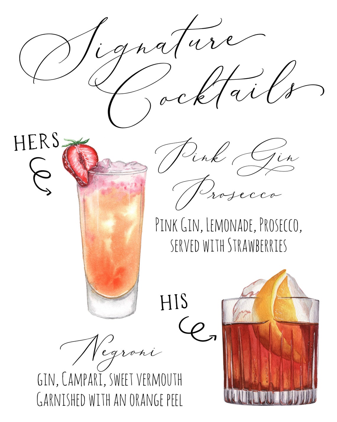 Signature Cocktails Sign Template Calligraphy Wedding Drink - Etsy