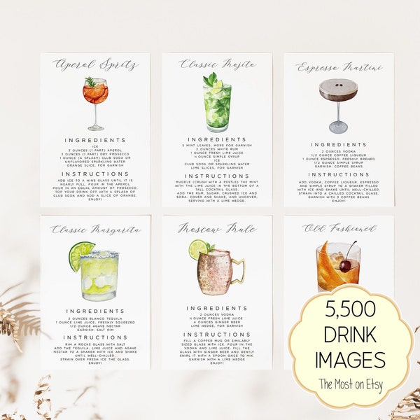 Drink Recipe Cards - Etsy