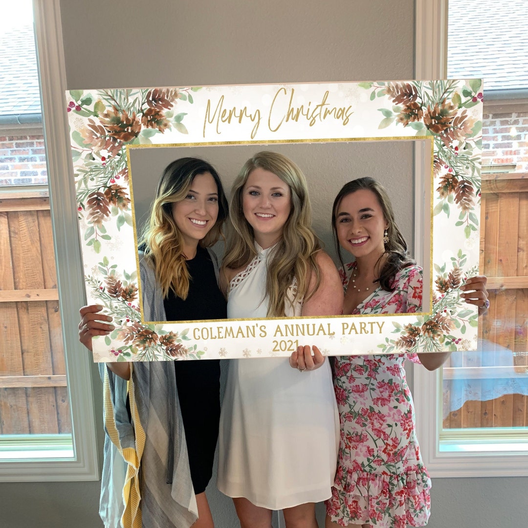 Christmas Party Photo Prop Frame Printable Template, Rustic Pine Cone ...