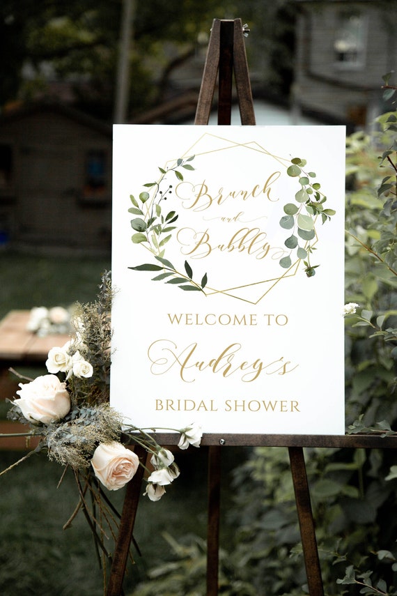 Brunch and Bubbly Welcome Sign Template, Printable Greenery Bridal ...