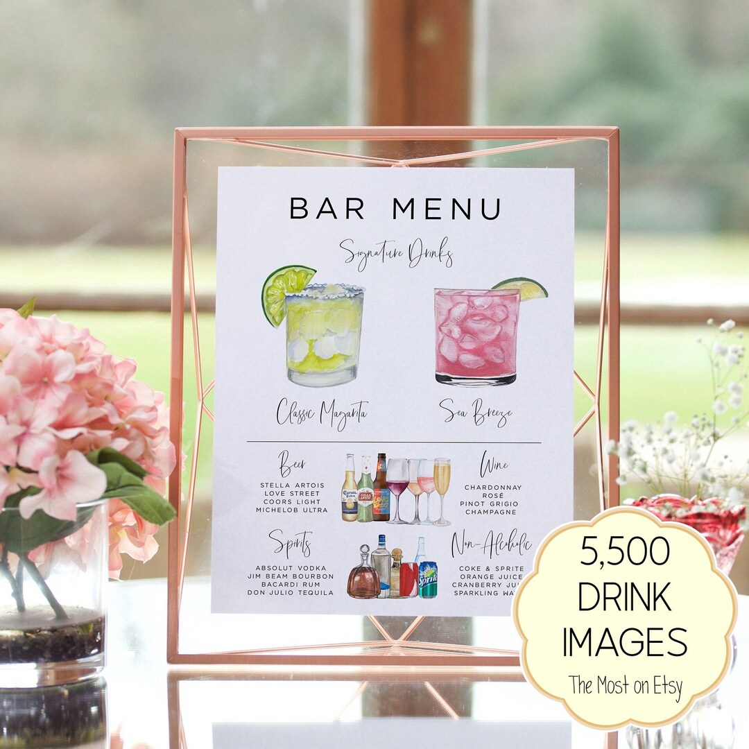 Bar Menu Template, Modern Editable Drink Menu, Minimalist Printable Bar ...