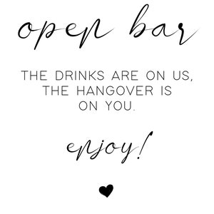 Open Bar Sign Printable Template, Modern Minimalist Bridal Shower Sign ...