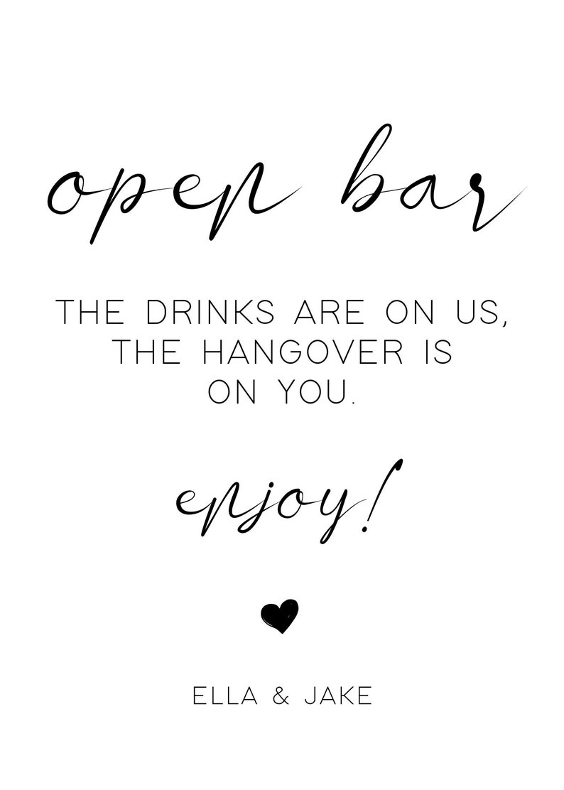 Open Bar Sign Printable Template Modern Minimalist Bridal - Etsy