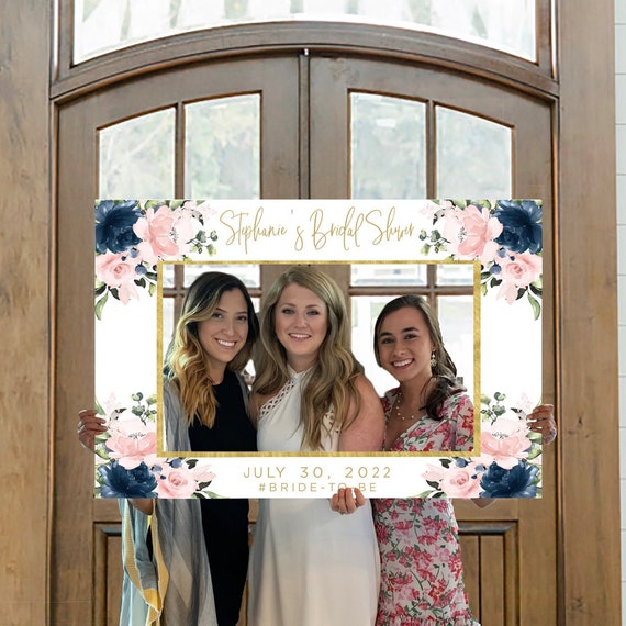 Photo Prop Frame Printable Blush Pink and Navy Floral Bridal - Etsy