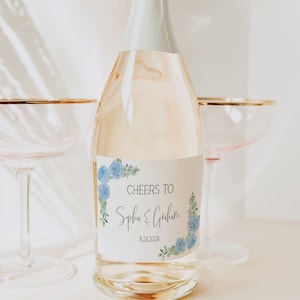 Blue Hydrangea Mini Champagne Label Template, Editable Mini Champagne ...