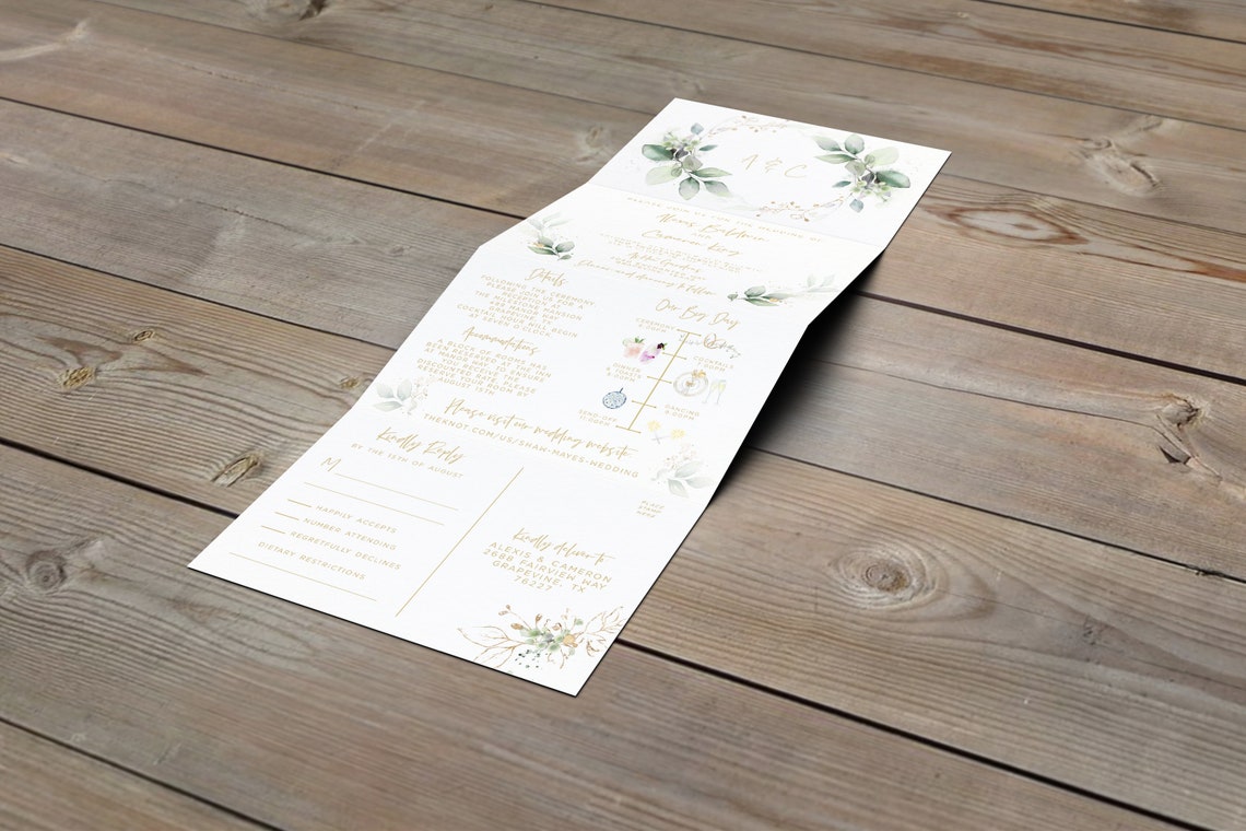 Tri Fold Wedding Invitation Printed All-in-one Invitation | Etsy