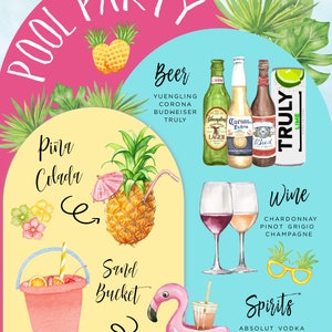 Pool Party Bar Menu Template, Summer Party Drink Menu, Tropical Beach ...