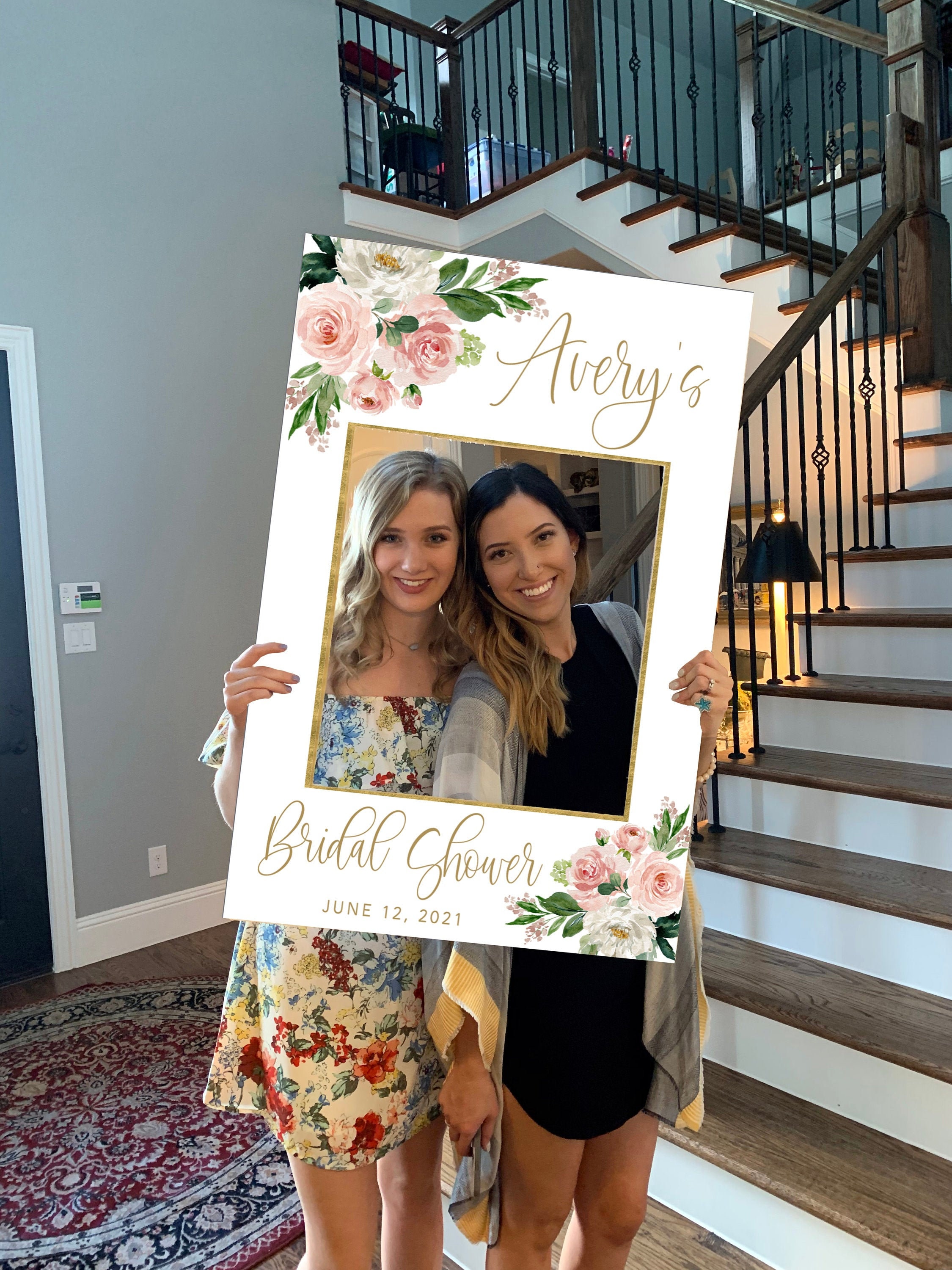 Photo Prop Frame PRINTED, Ready to Use, Blush Pink Floral Bridal Shower ...