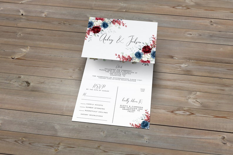 Printed Tri Fold Wedding Invitation All-in-one Invitation - Etsy