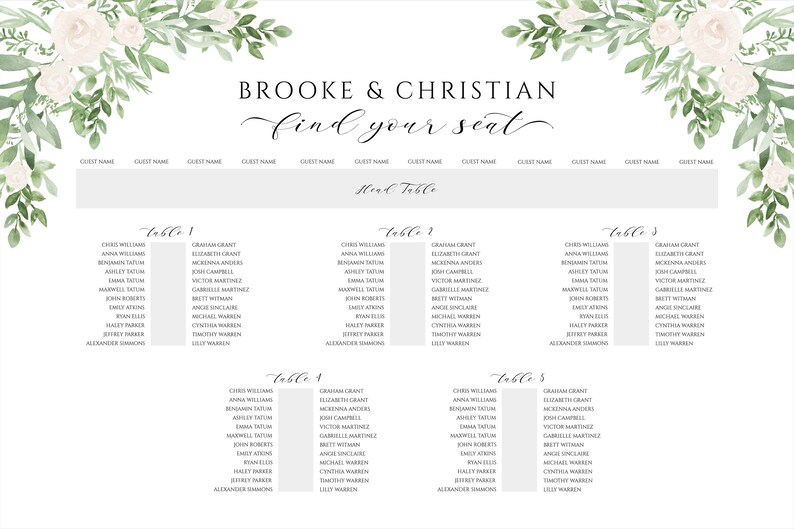 Banquet Seating Chart Template Wedding Long Table Seating | Etsy