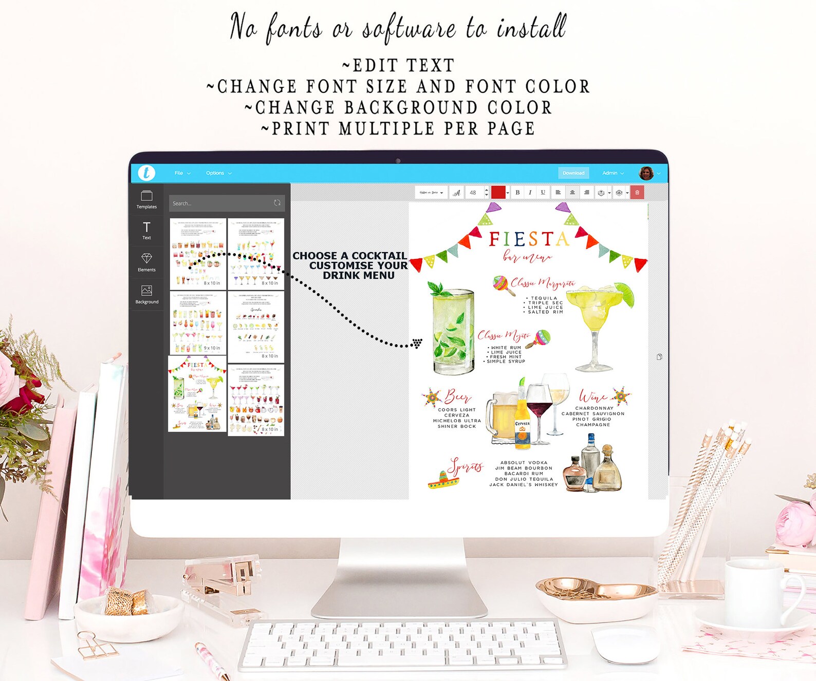 Fiesta Bar Menu Template, Cinco De Mayo Editable Cocktail Template ...