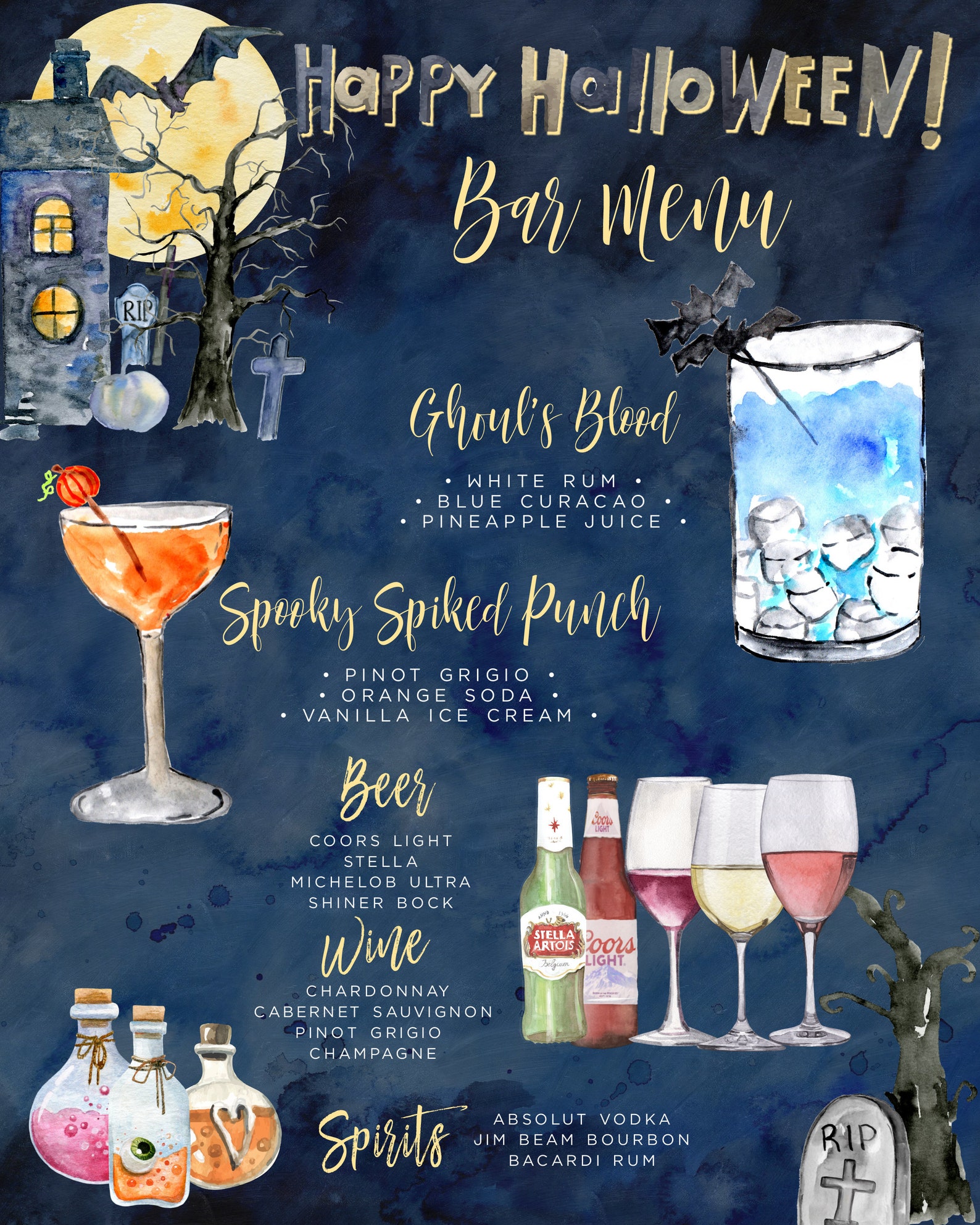 Halloween Bar Menu Printable Sign Halloween Signature - Etsy