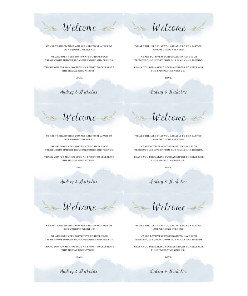 Welcome Label Template Wedding Welcome Label Printable Blue | Etsy