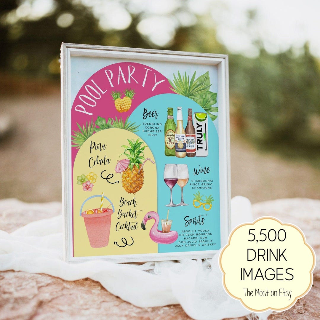 Pool Party Bar Menu Template: Beach Cocktail Sign (digital Download) - Etsy