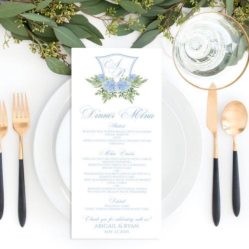 Blue Hydrangea Wedding Program Template Classic Monogram - Etsy