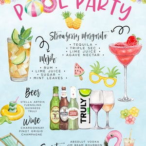 Pool Party Bar Menu Template, Summer Party Drink Menu, Tropical Beach ...