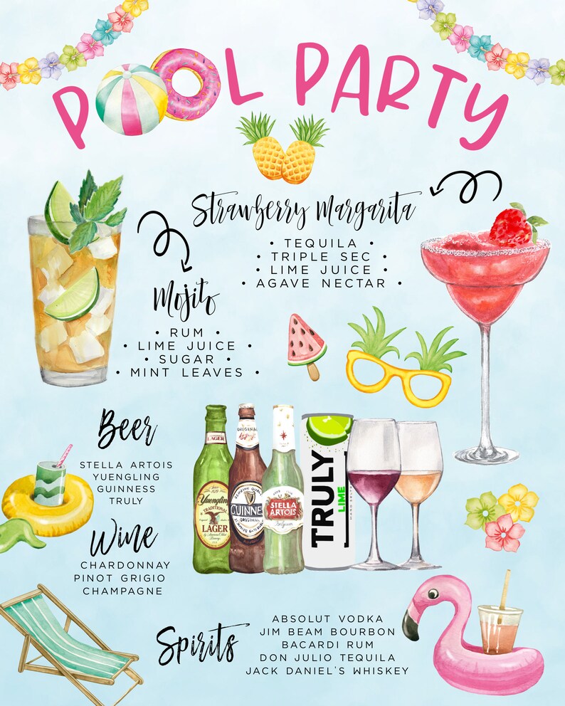 Pool Party Bar Menu Template Summer Party Drink Menu - Etsy