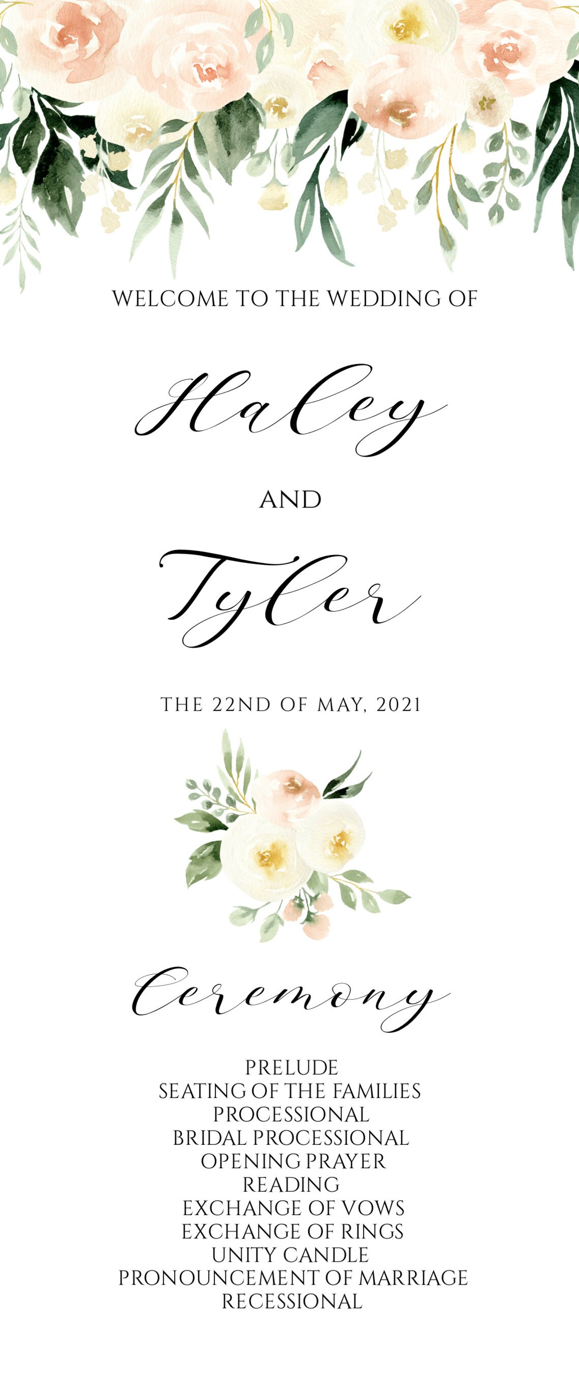 Blush Pink Wedding Program Template Pink Ivory Succulent - Etsy