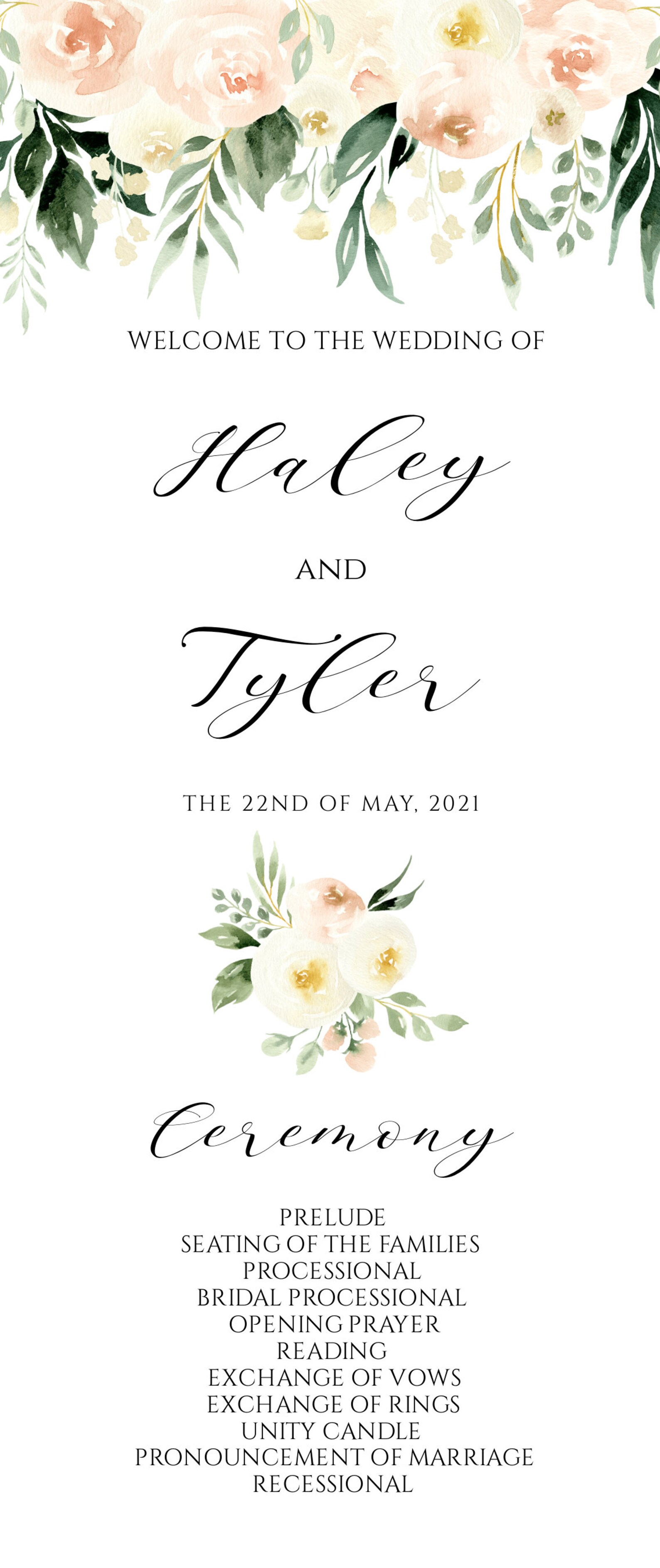 Blush Pink Wedding Program Template Pink Ivory Succulent - Etsy