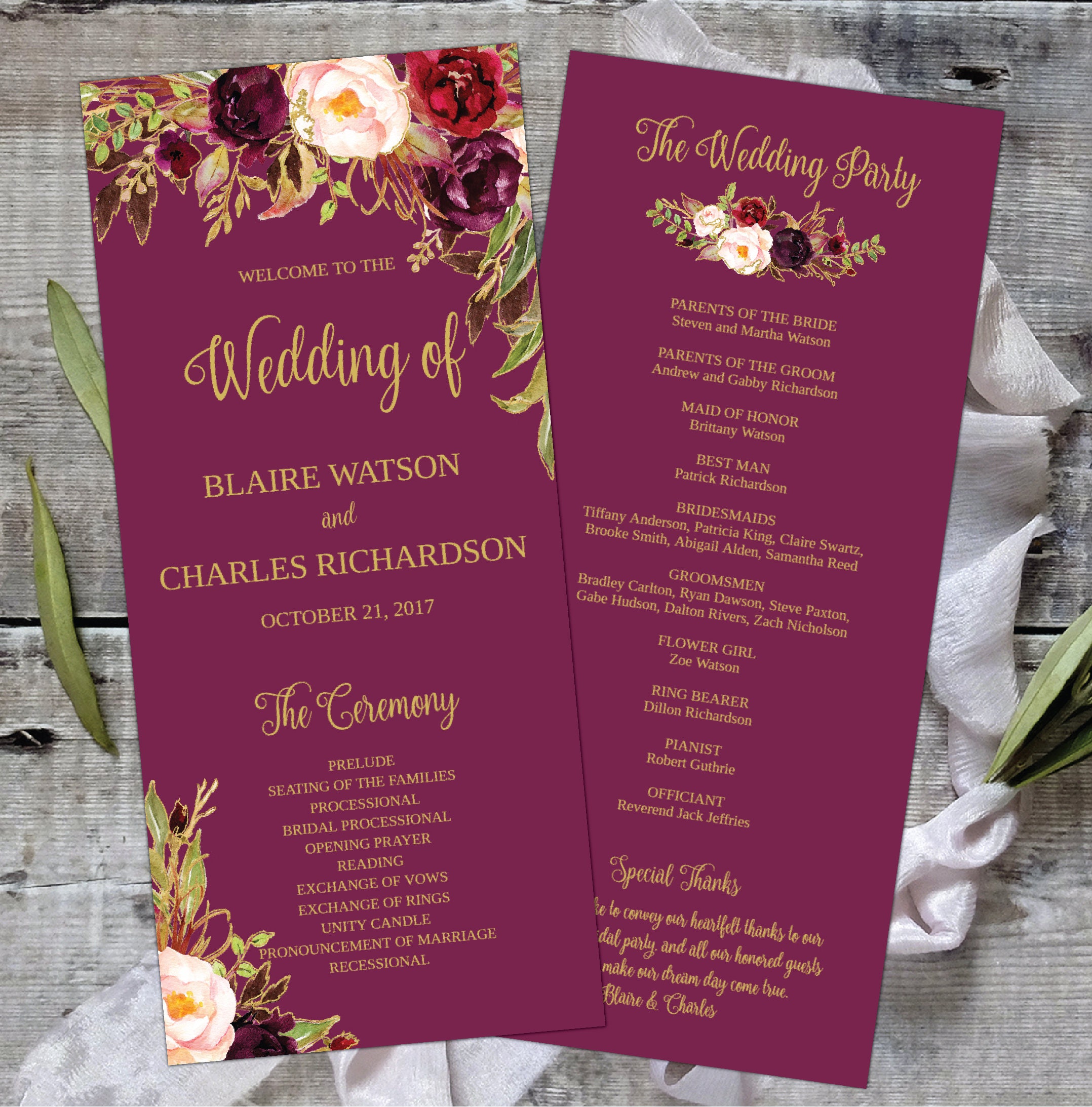 Wedding Program Template Printable / Editable Floral | Etsy