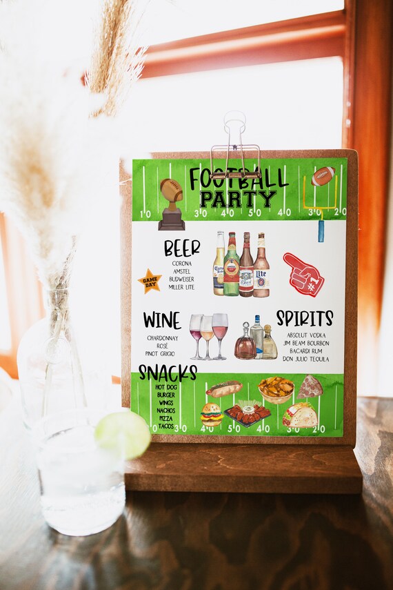 Football Drink Sign Template, Printable Football Bar Menu, Editable ...