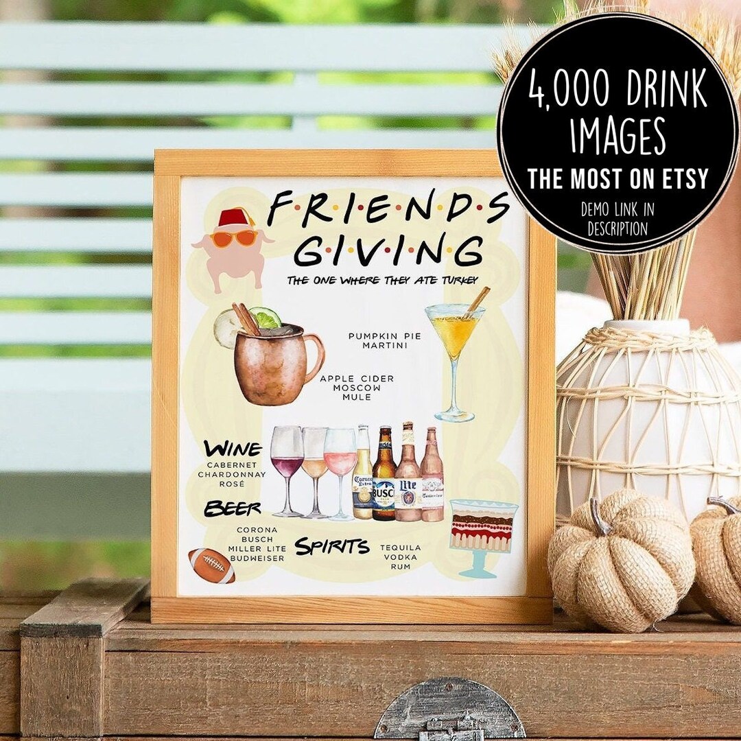 Friendsgiving Drink Sign Template Friends Giving Editable Bar - Etsy