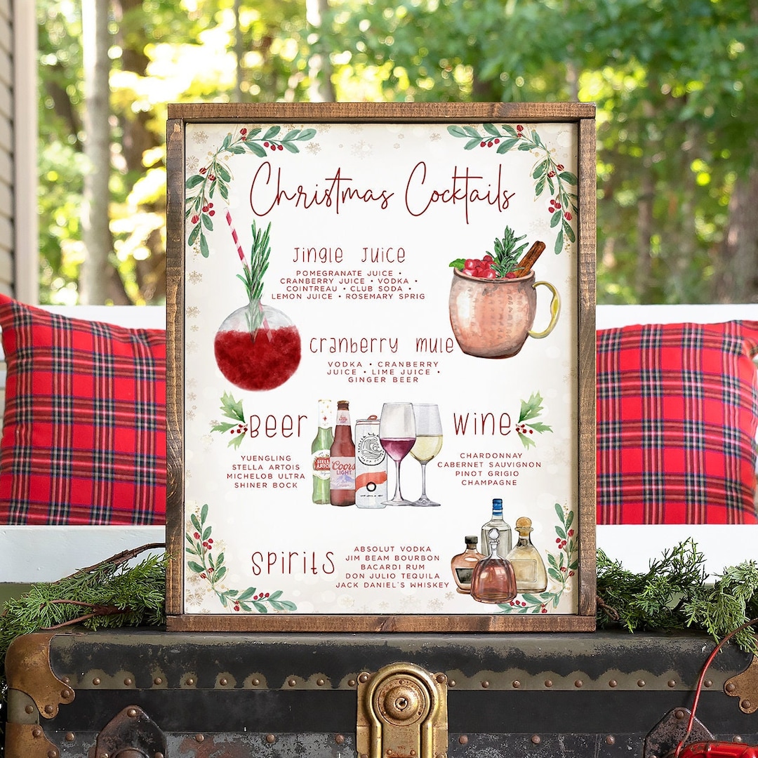 Holiday Party Drink Sign, Christmas Bar Menu Template, Pine Cone Drink ...