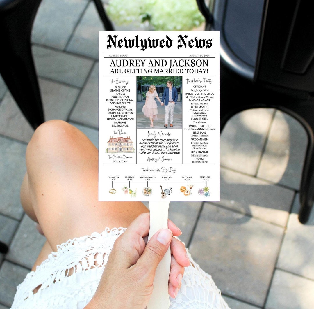 Newspaper Wedding Program Fan Template, Infographic Wedding Program Fan ...