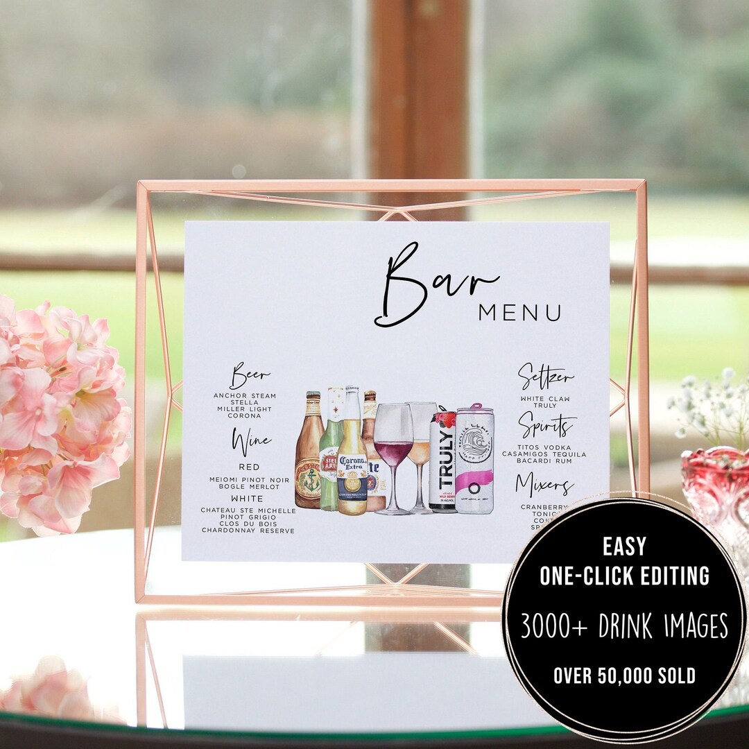 Bar Menu Template Modern Editable Drink Menu Template - Etsy