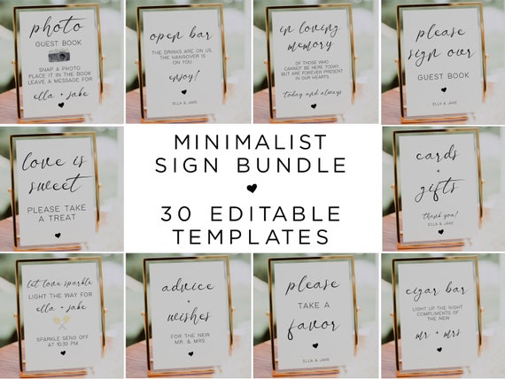 Minimalist Wedding Sign Bundle, Modern Wedding Signs Bundle, Editable ...