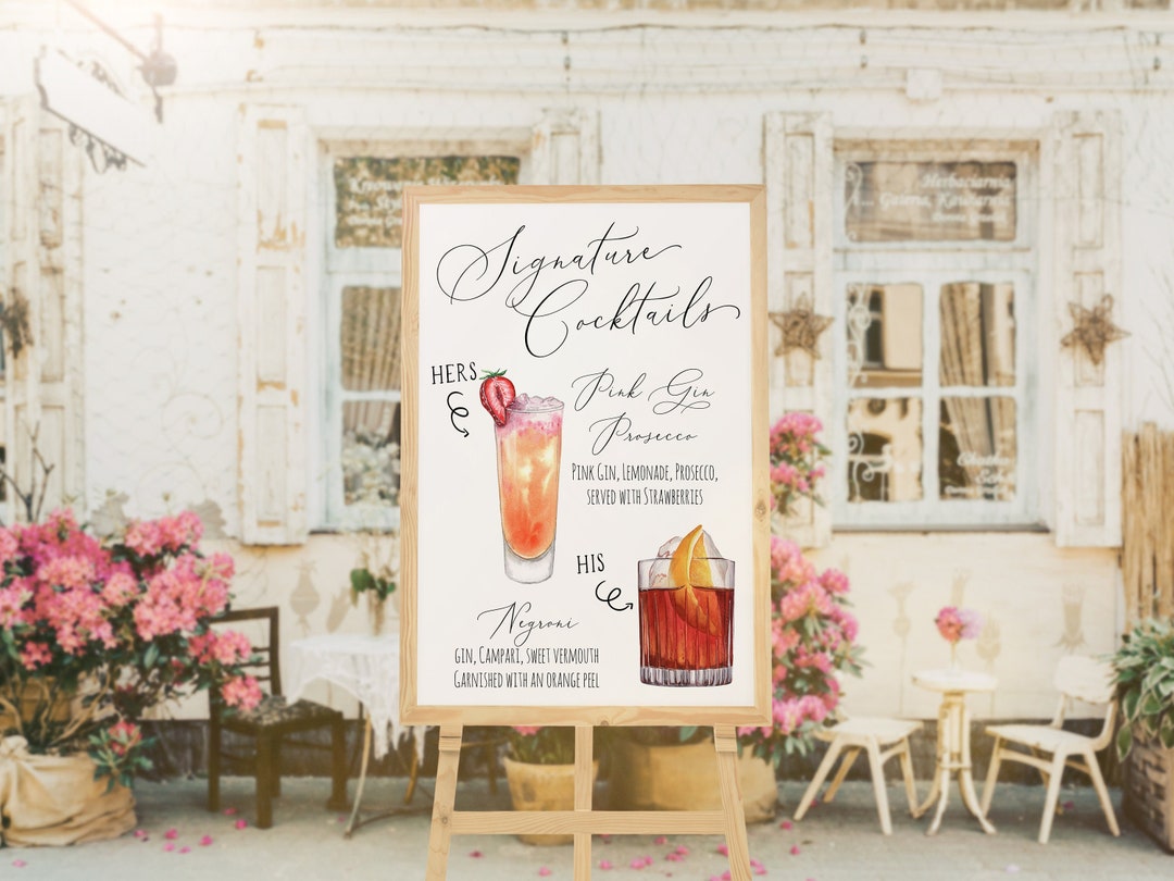 Signature Cocktails Sign Template, Calligraphy Wedding Drink Menu ...