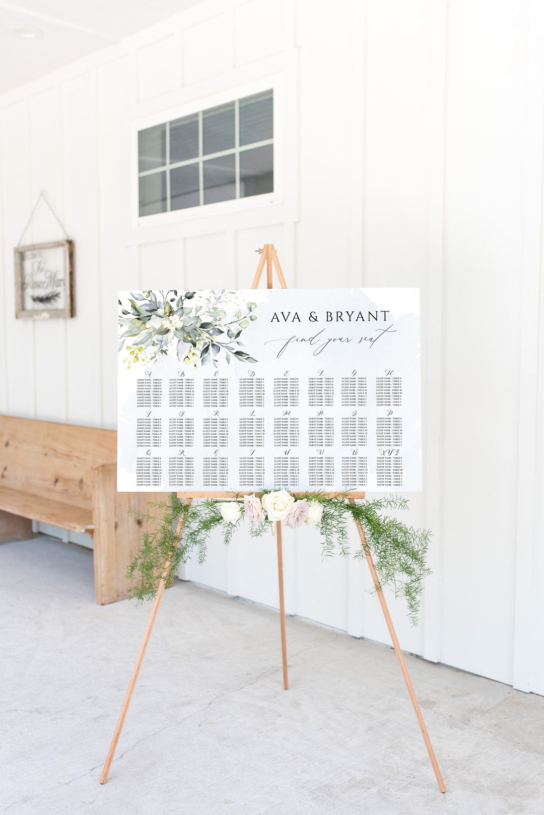 Alphabetical Seating Chart Template, Succulent Dusty Blue Wedding ...