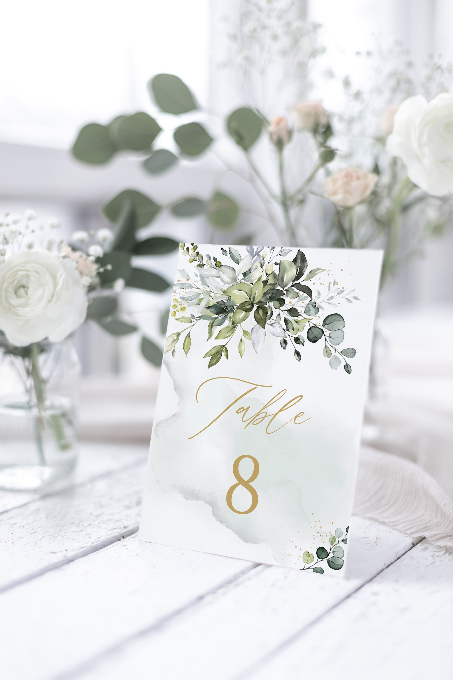 Greenery and Gold Table Number Template Printable Wedding | Etsy