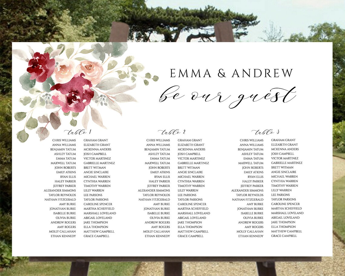 Printable Seating Chart Long Table Banquet Seating Chart | Etsy